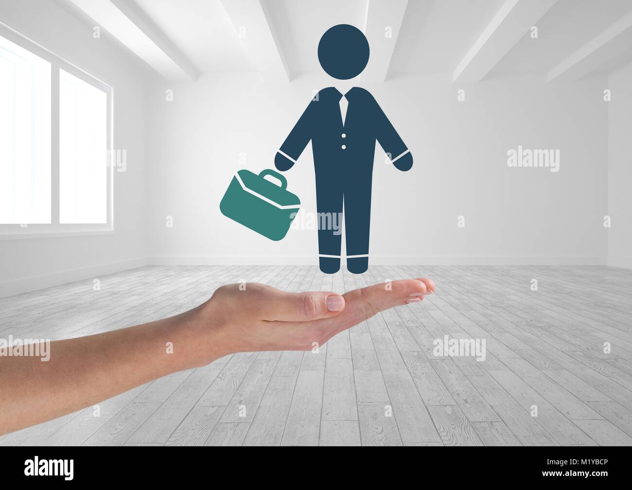 Businessman icon with briefcase in hand Stock Photo - Alamy