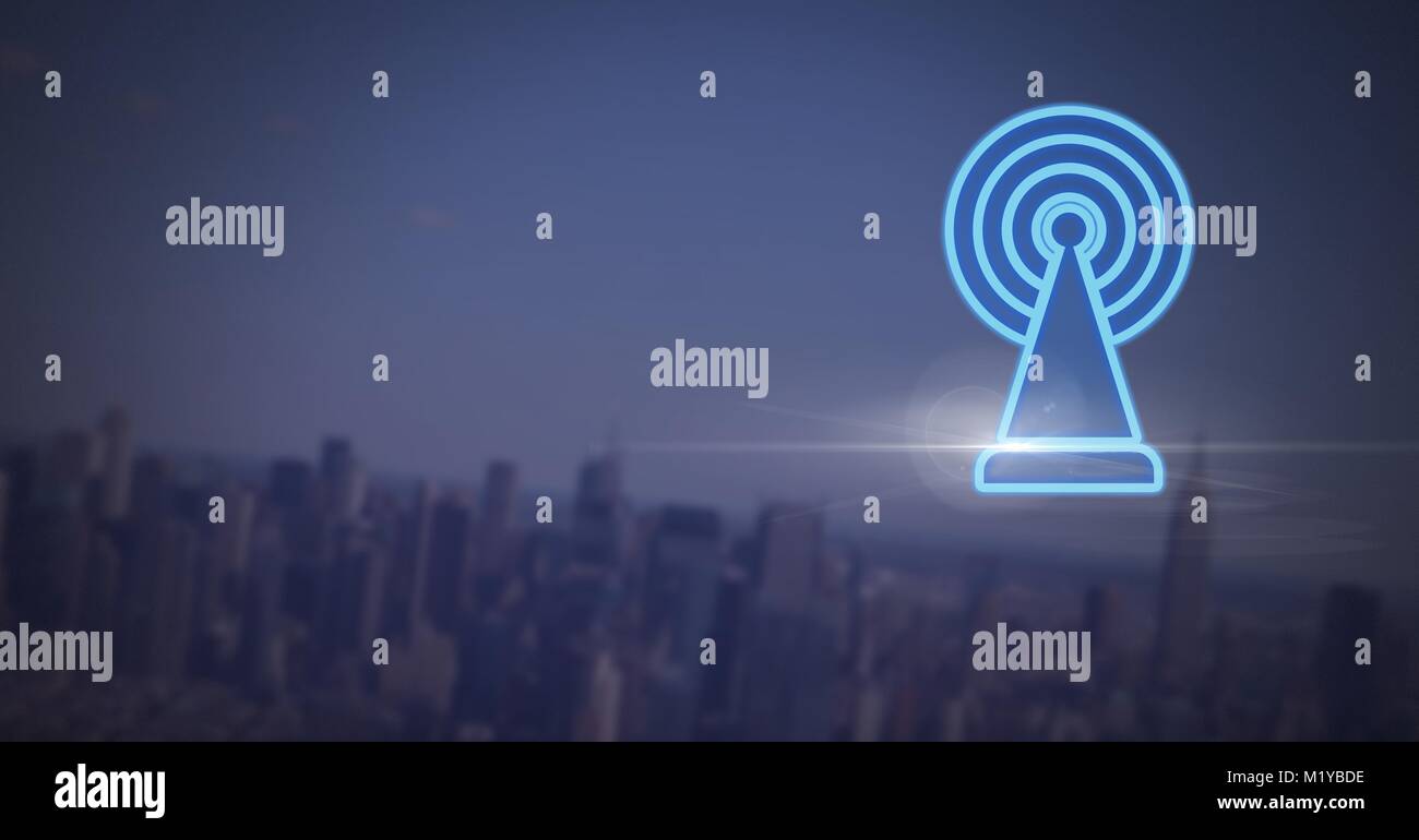 signal icon with blue city background Stock Photo - Alamy