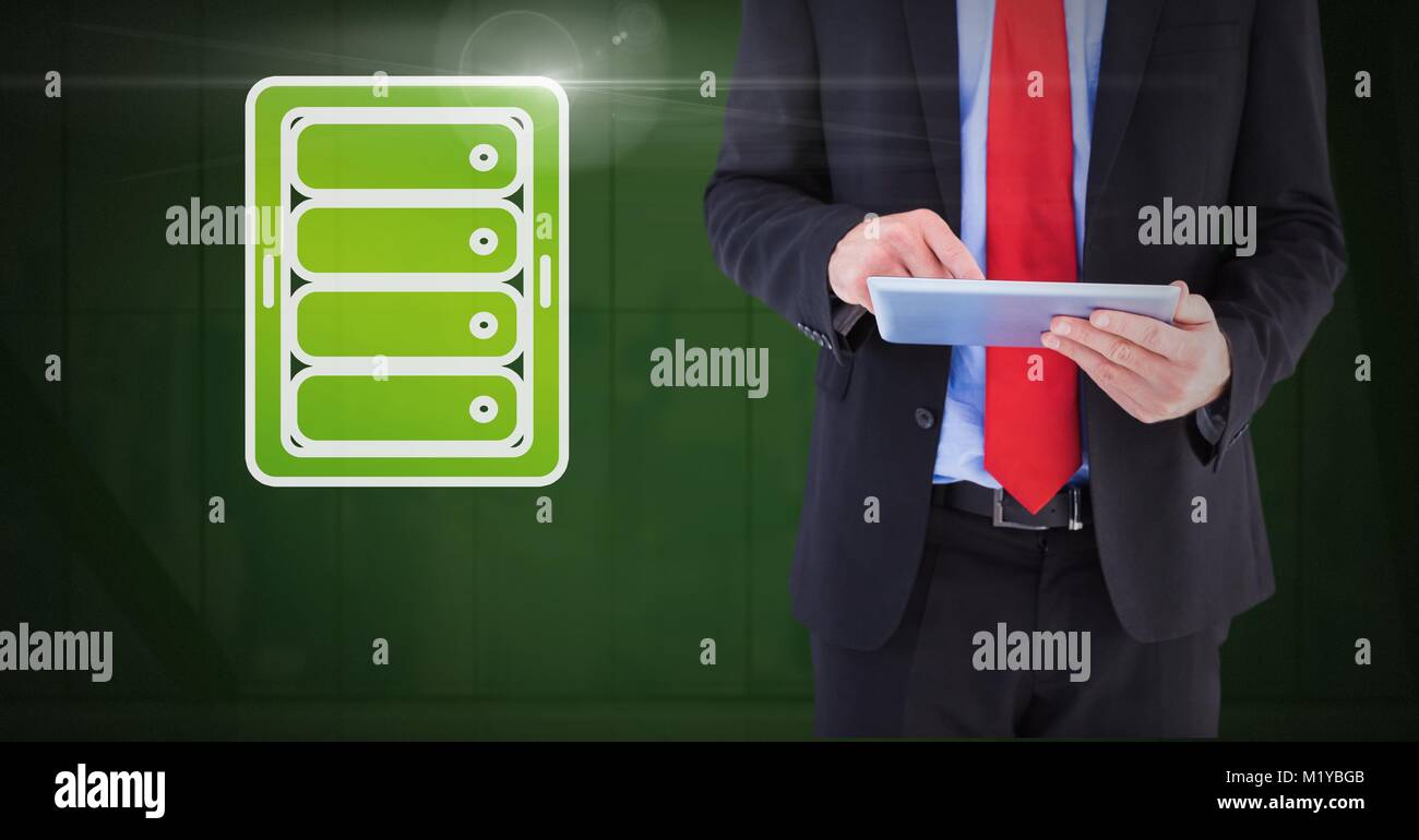 Hand holding tablet with server icon Stock Photo - Alamy