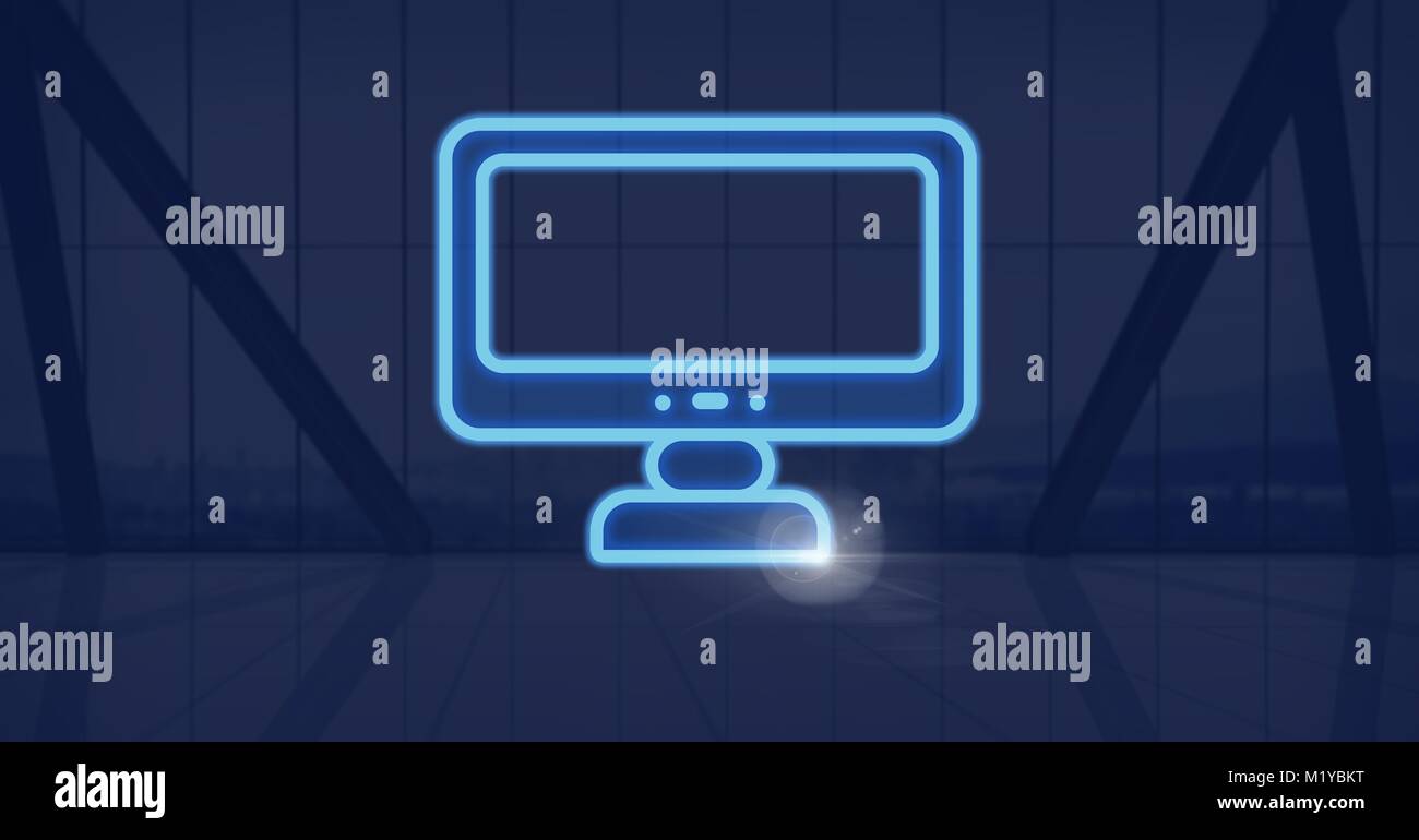 computer icon with blue background Stock Photo - Alamy