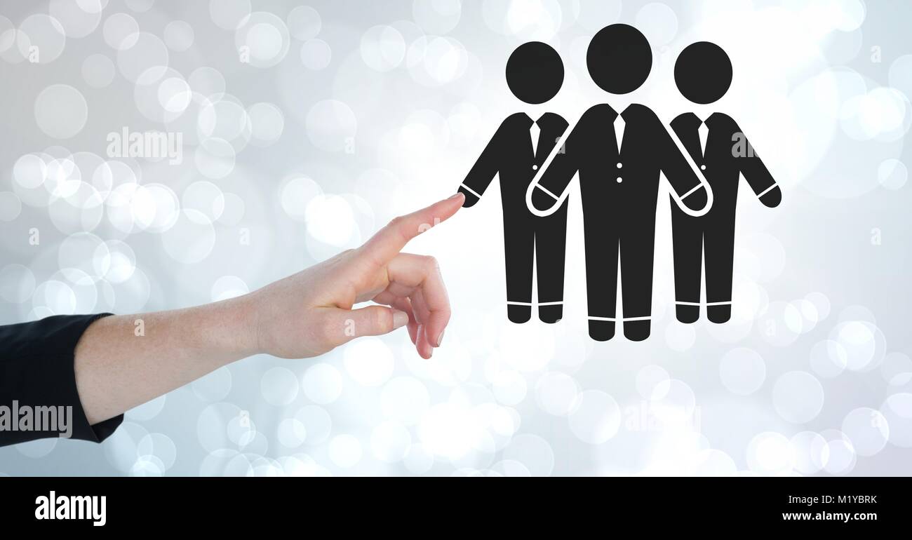 Hand touching business people group icon Stock Photo - Alamy