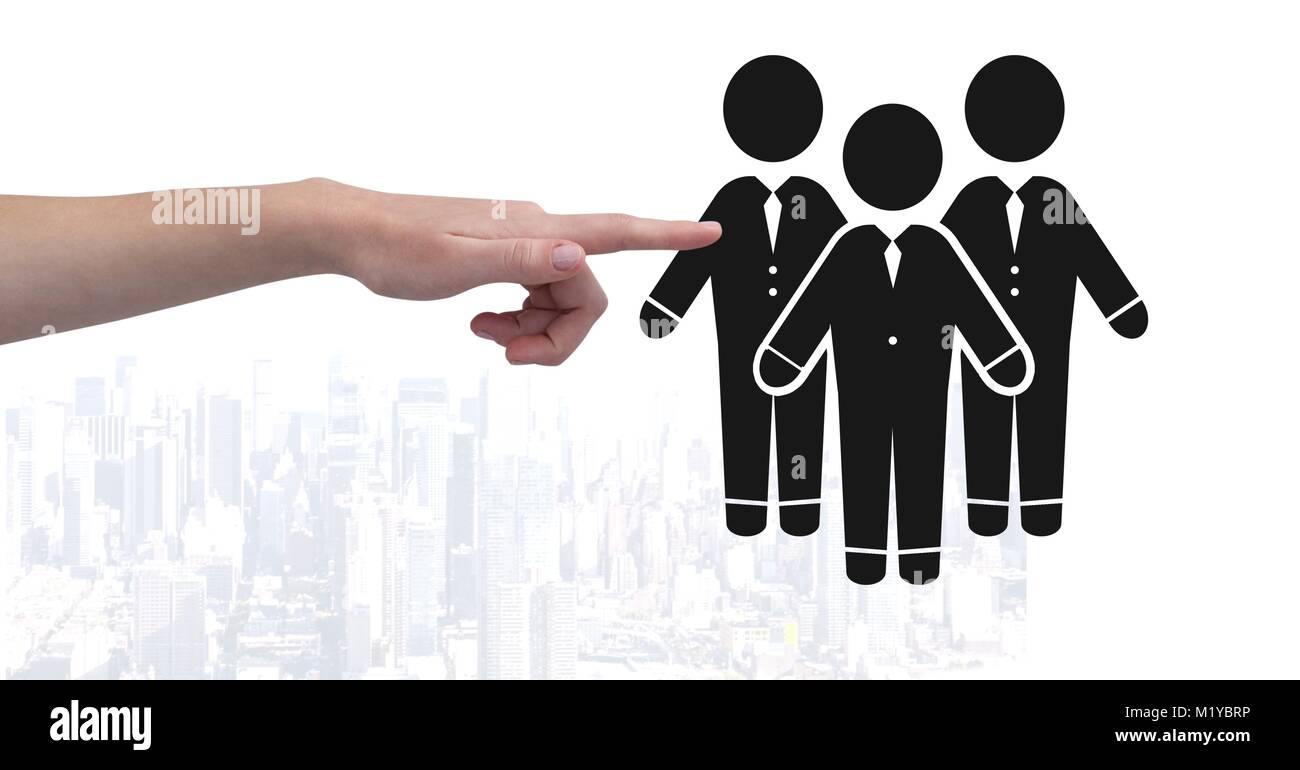 Hand pointing at business people group icon Stock Photo - Alamy