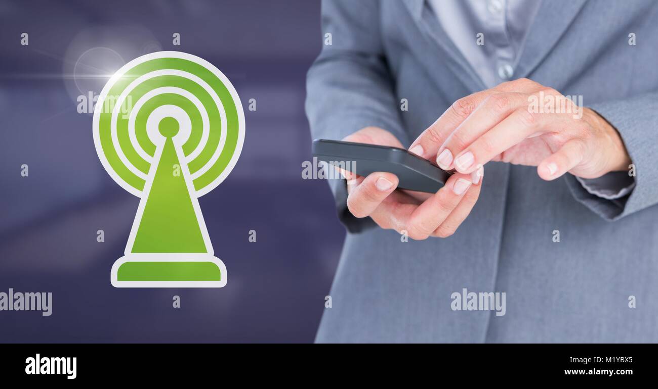 Hand holding phone with signal icon Stock Photo - Alamy