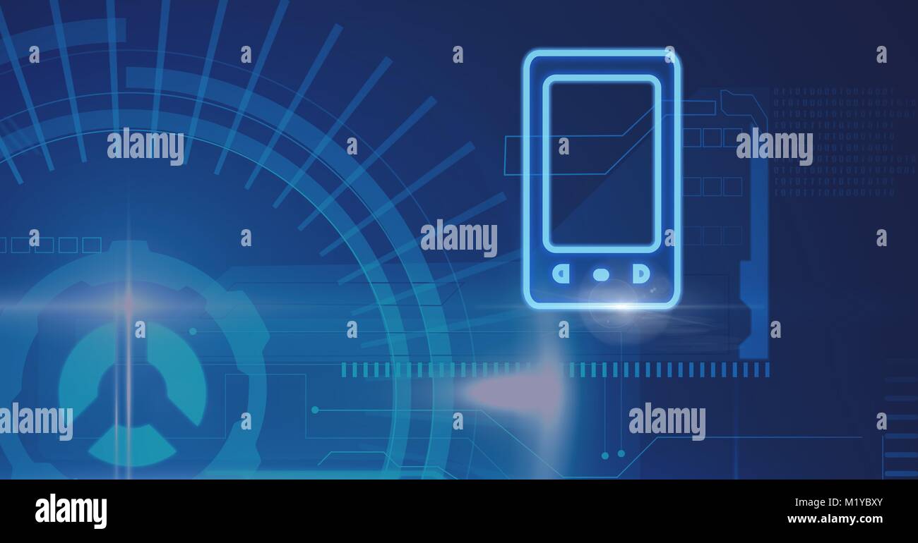 phone icon with blue technology background Stock Photo - Alamy