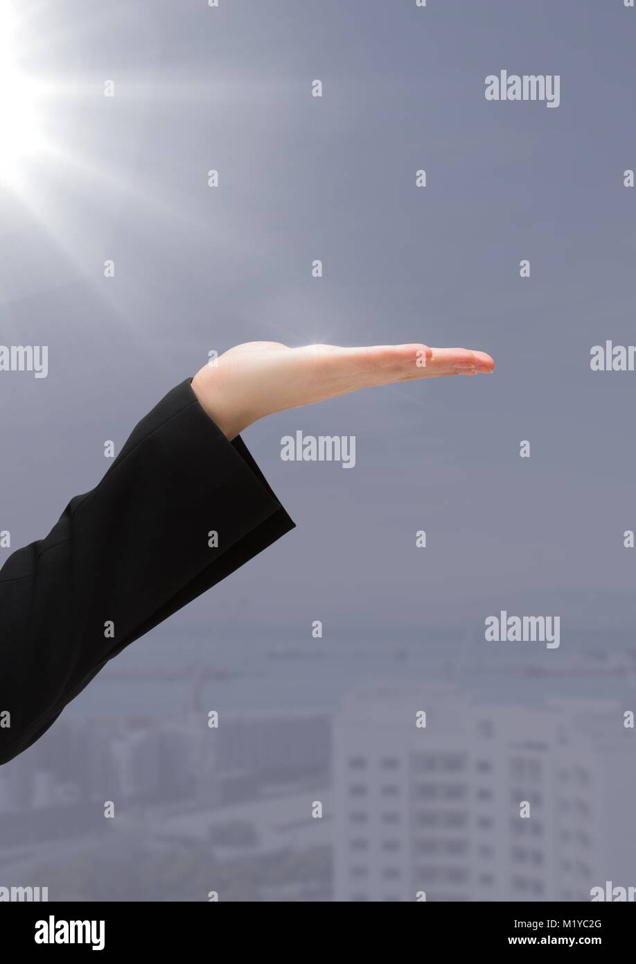 Hand open with grey background Stock Photo - Alamy