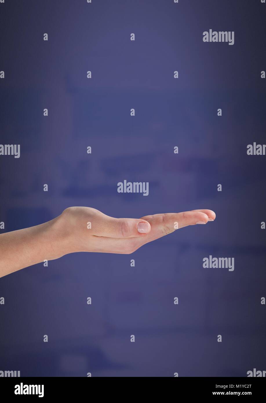 Hand open with blue background Stock Photo - Alamy