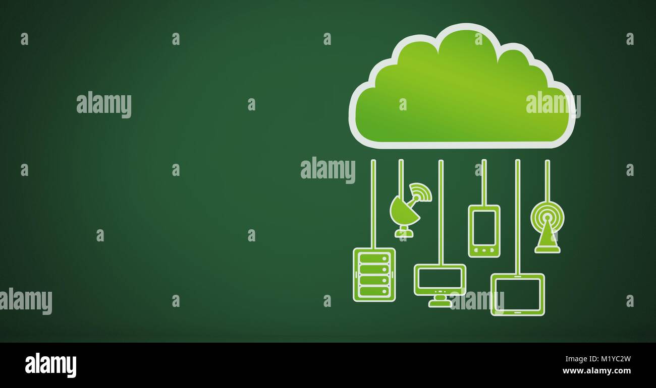 Green cloud icon and hanging connection devices Stock Photo - Alamy