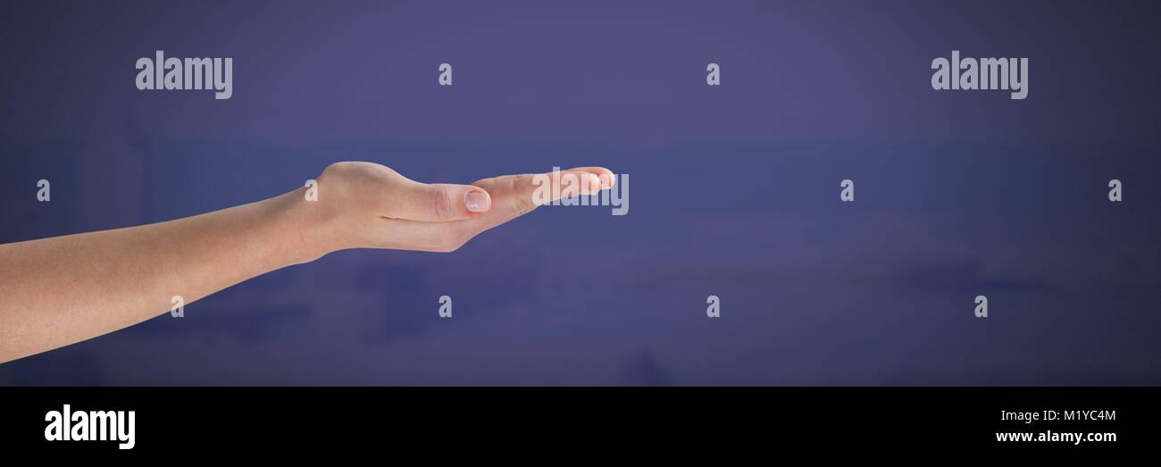 Hand open with blue background Stock Photo - Alamy