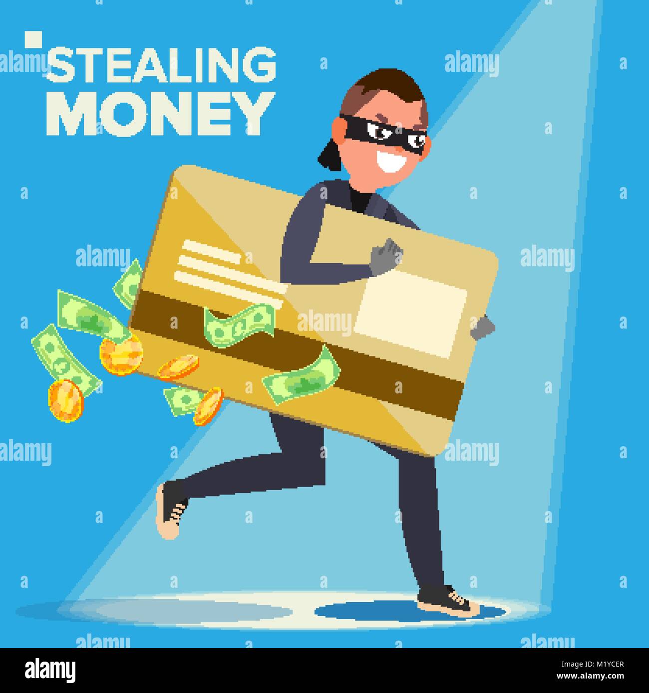 Thief Character Vector. Hacker Stealing Sensitive Data, Money From Credit Card. Hacking PIN Code ...