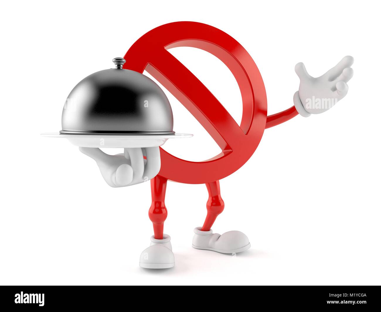 Forbidden character holding a catering dome isolated on white ...