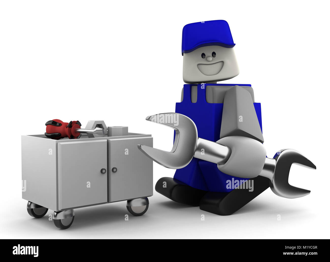 3D Mechanic with tools on white bacground Stock Photo - Alamy