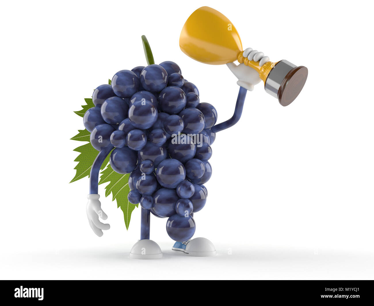 Grapes character holding a trophy isolated on white background Stock ...