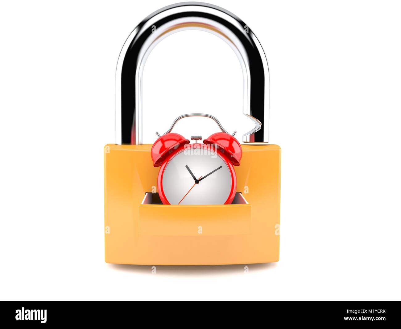 Padlock with alarm clock isolated on white background Stock Photo - Alamy