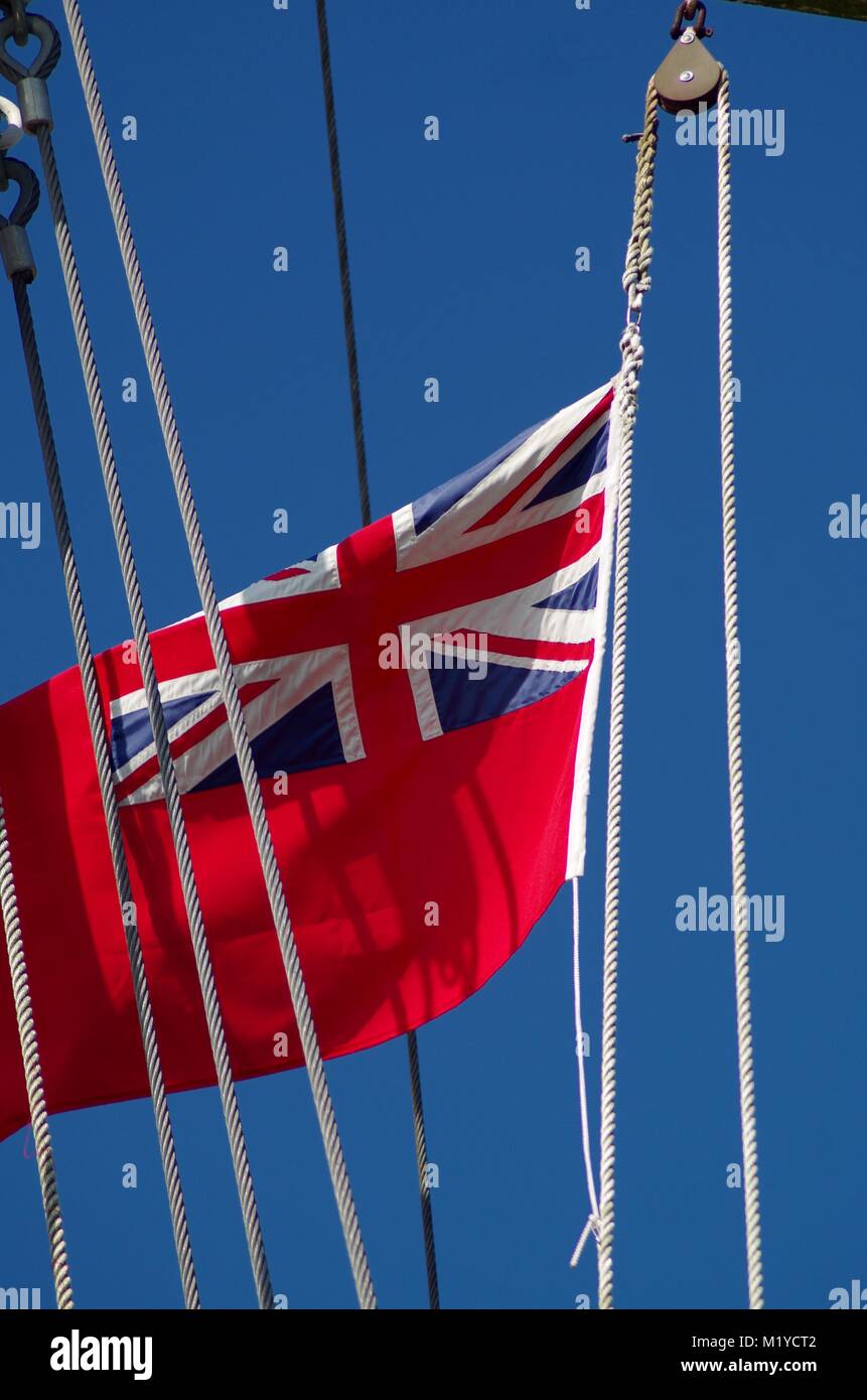 Red Duster, British Red Civil Ensign Flag in the Rigging of a Passanger ...