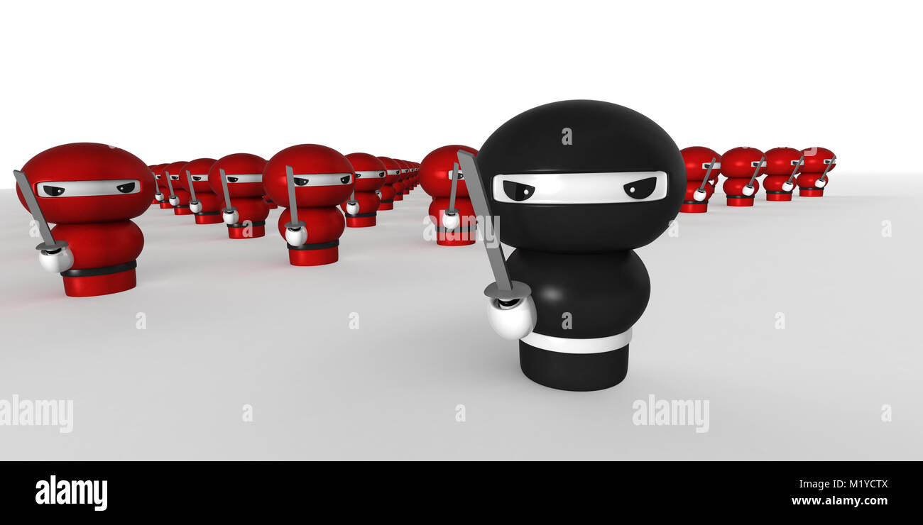 3D Japanese ninja army with katana ready to attack Stock Photo - Alamy