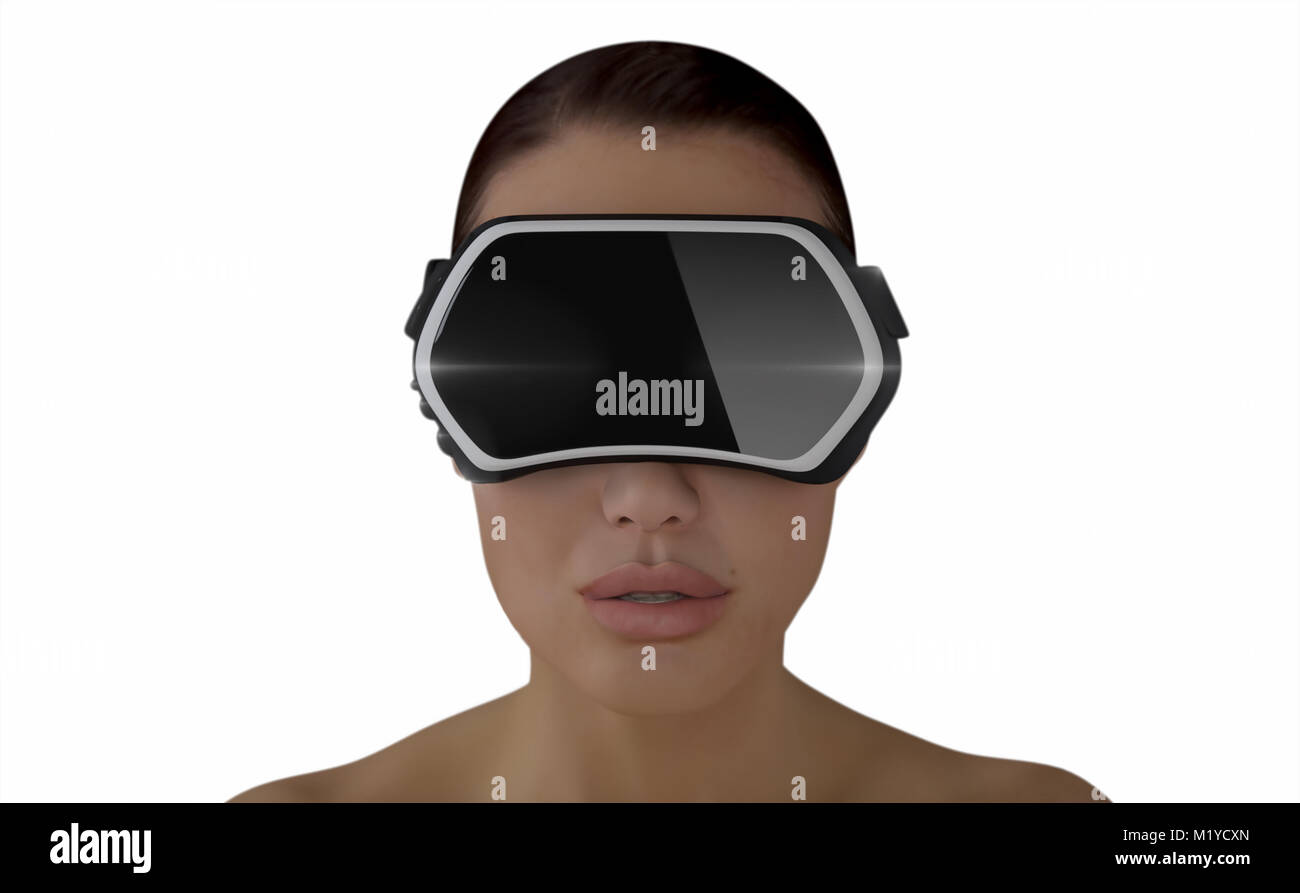 3D Illustration of a Woman wearing a Virtual reality head-mounted ...