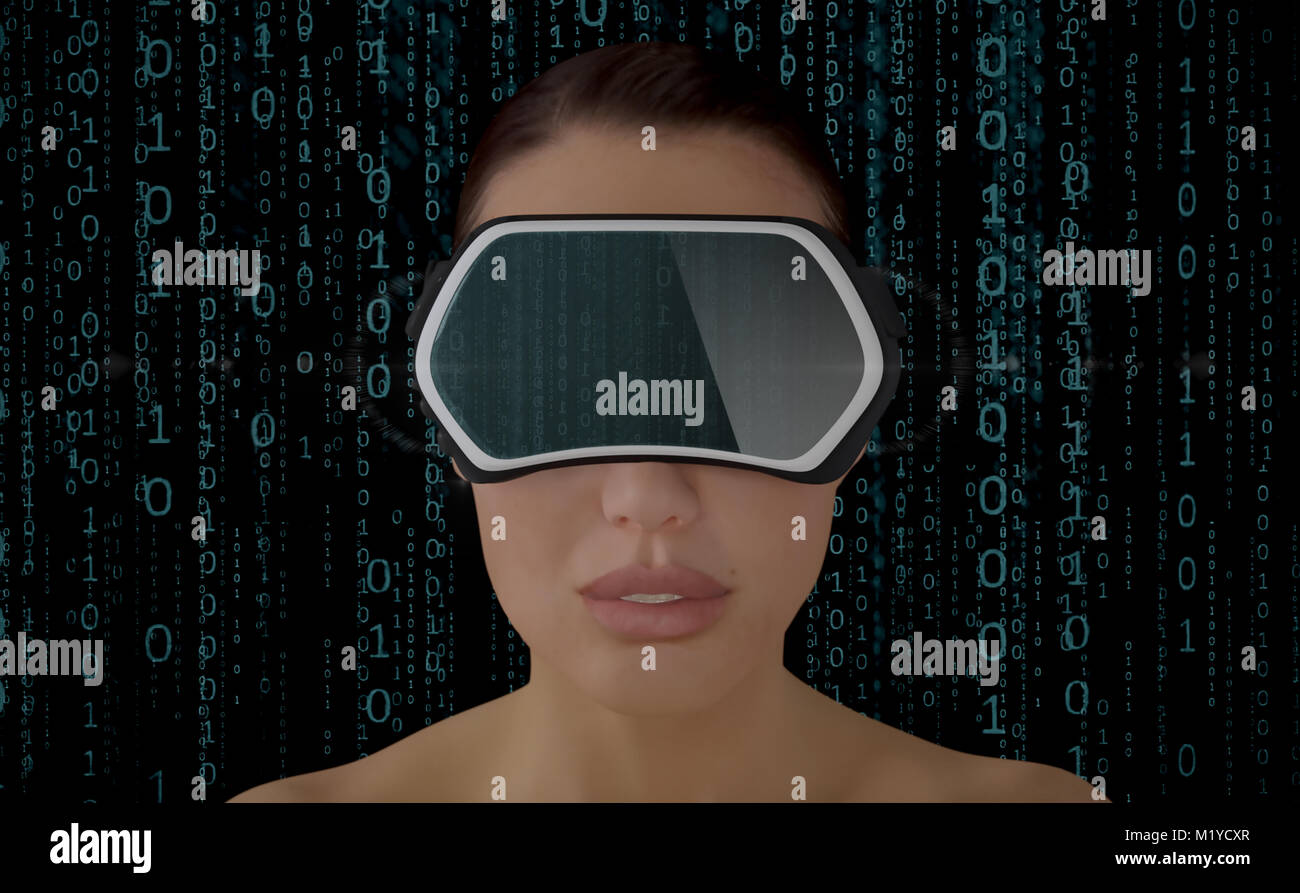 3D Illustration of a Woman wearing a Virtual reality head-mounted ...