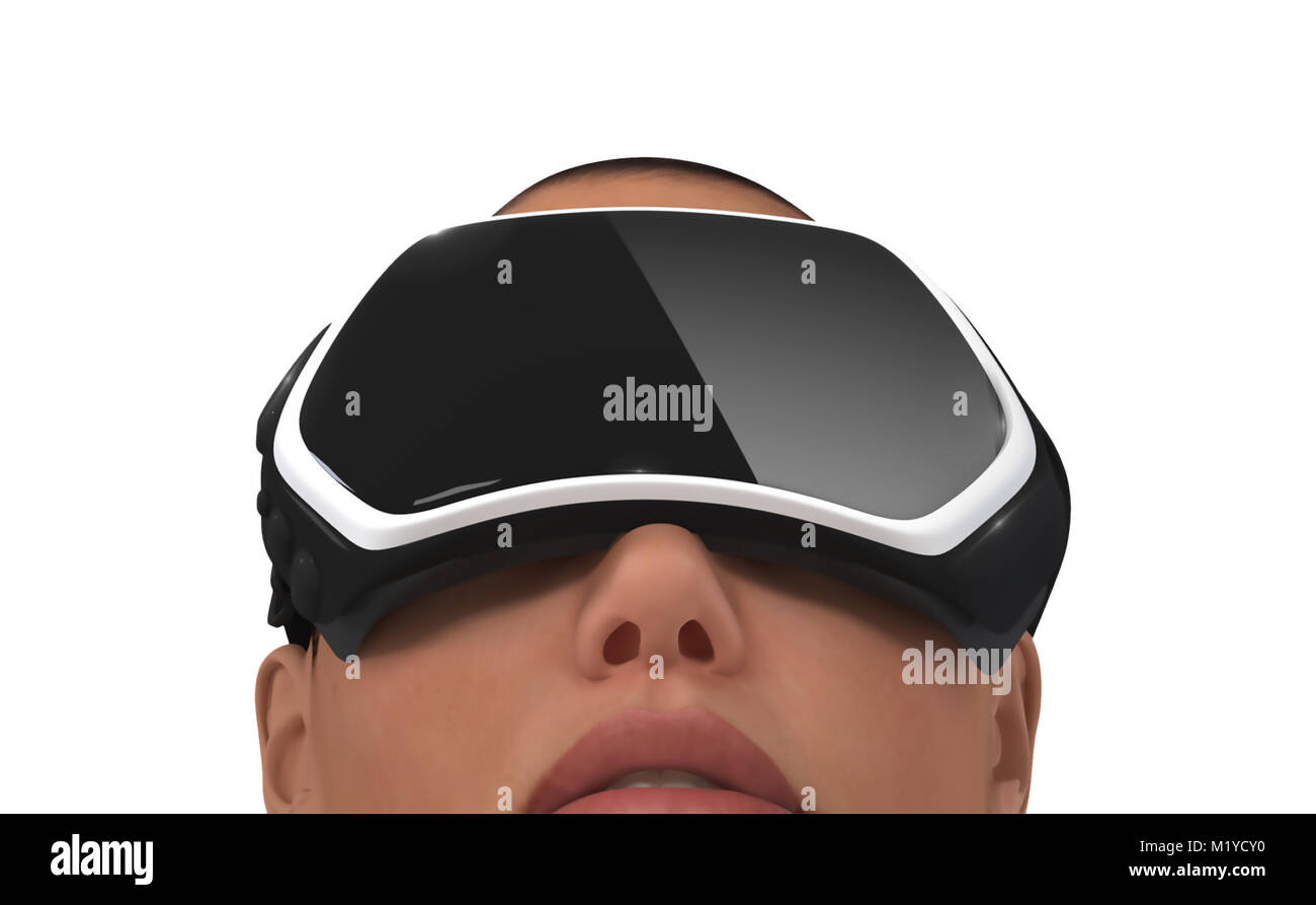 3D Illustration of a Woman wearing a Virtual reality head-mounted ...