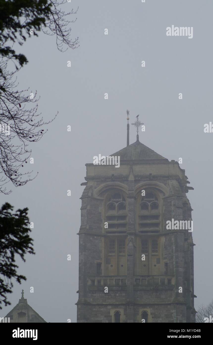 St Davids Church, Victorian Grey Stone Church, on a Misty, gloomy ...