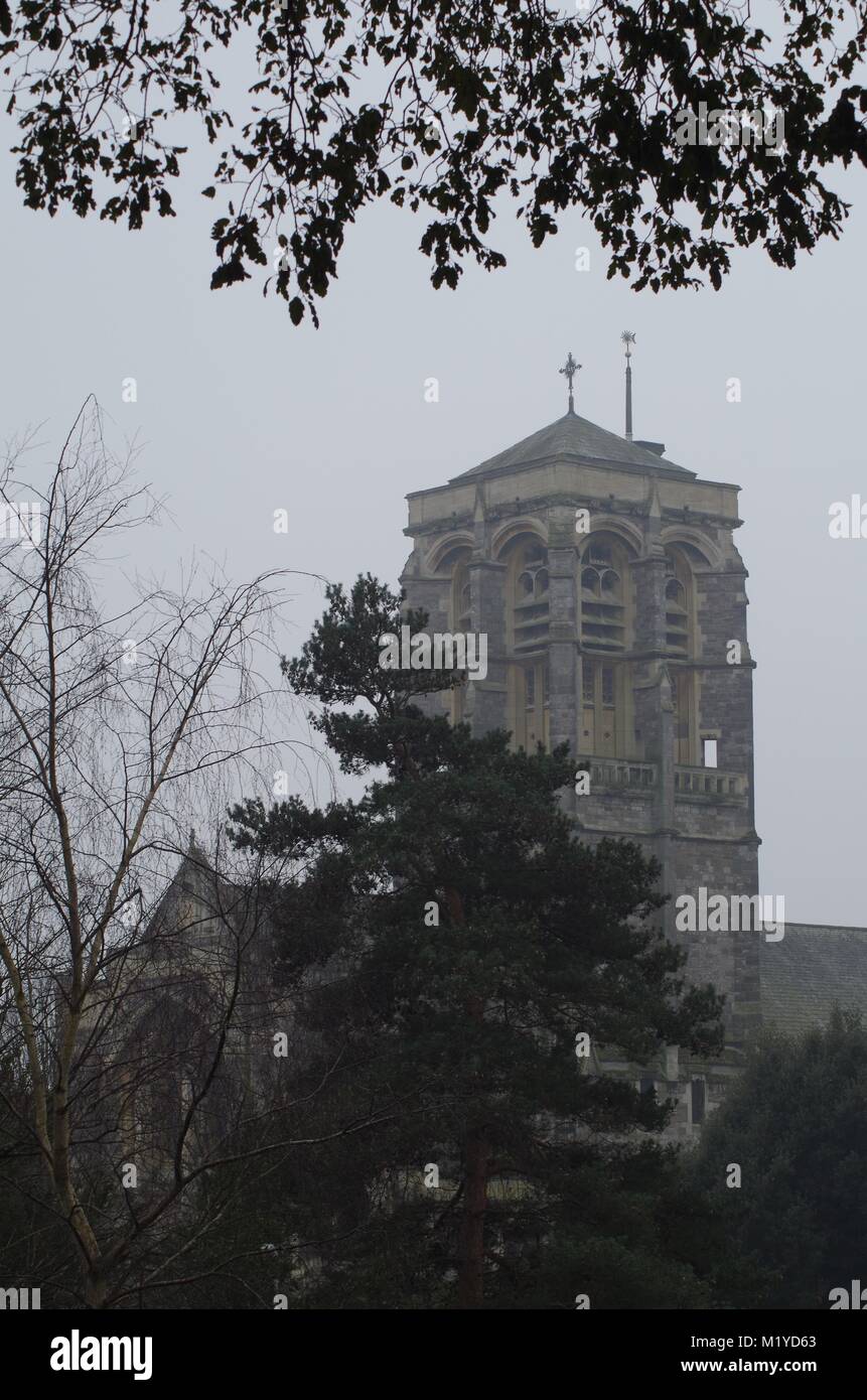 St Davids Church, Victorian Grey Stone Church, on a Misty, gloomy ...