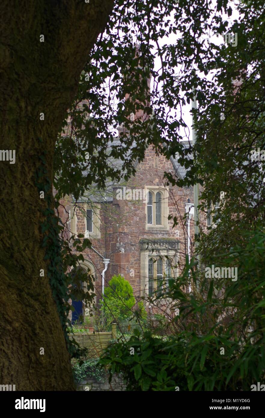 Old Stone Town House, on Hele Road, on a Misty Gloomy Spring Day ...
