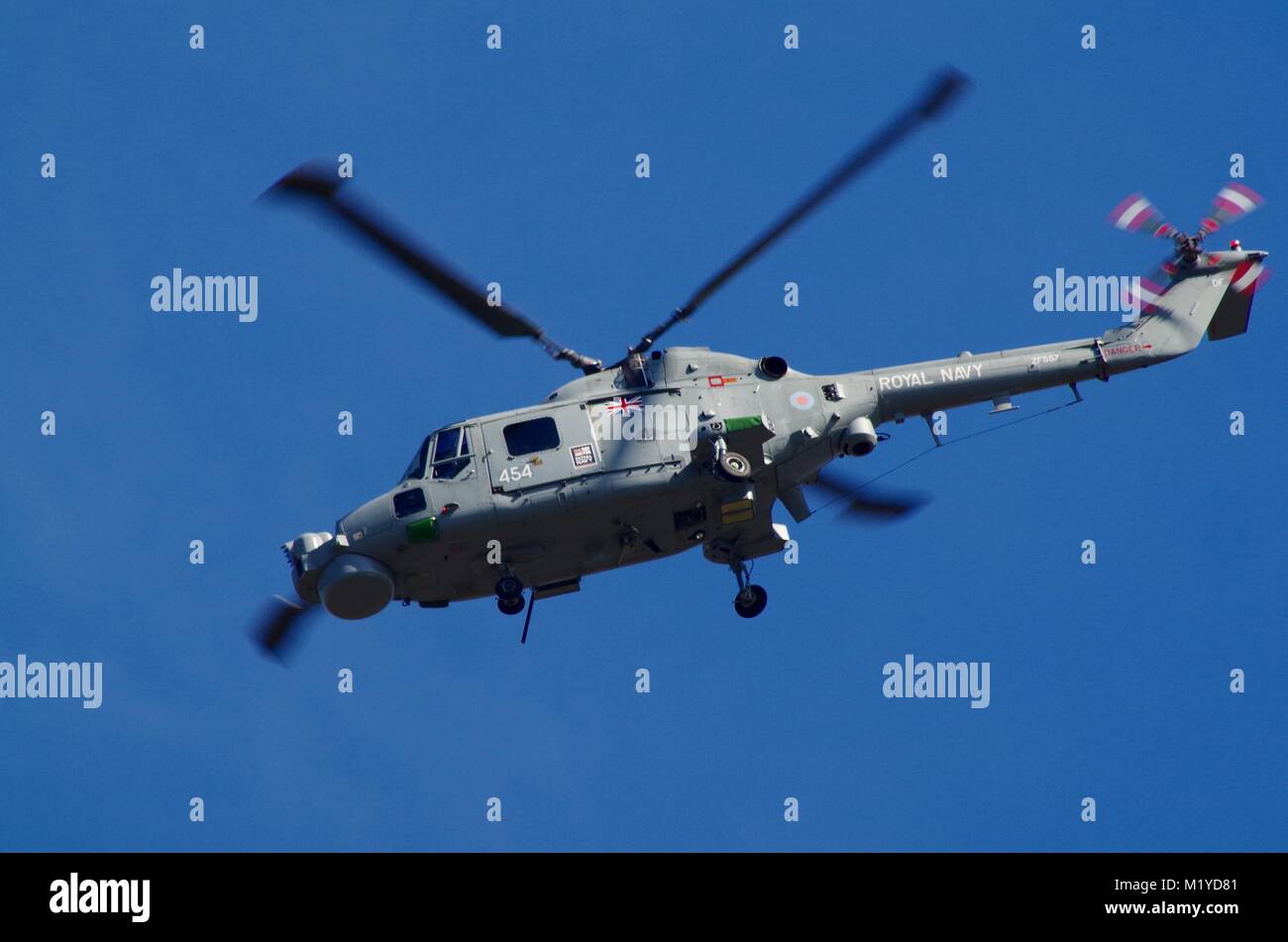 Royal Navy Helicopter Flying over the English Channel. Dawlish, South ...
