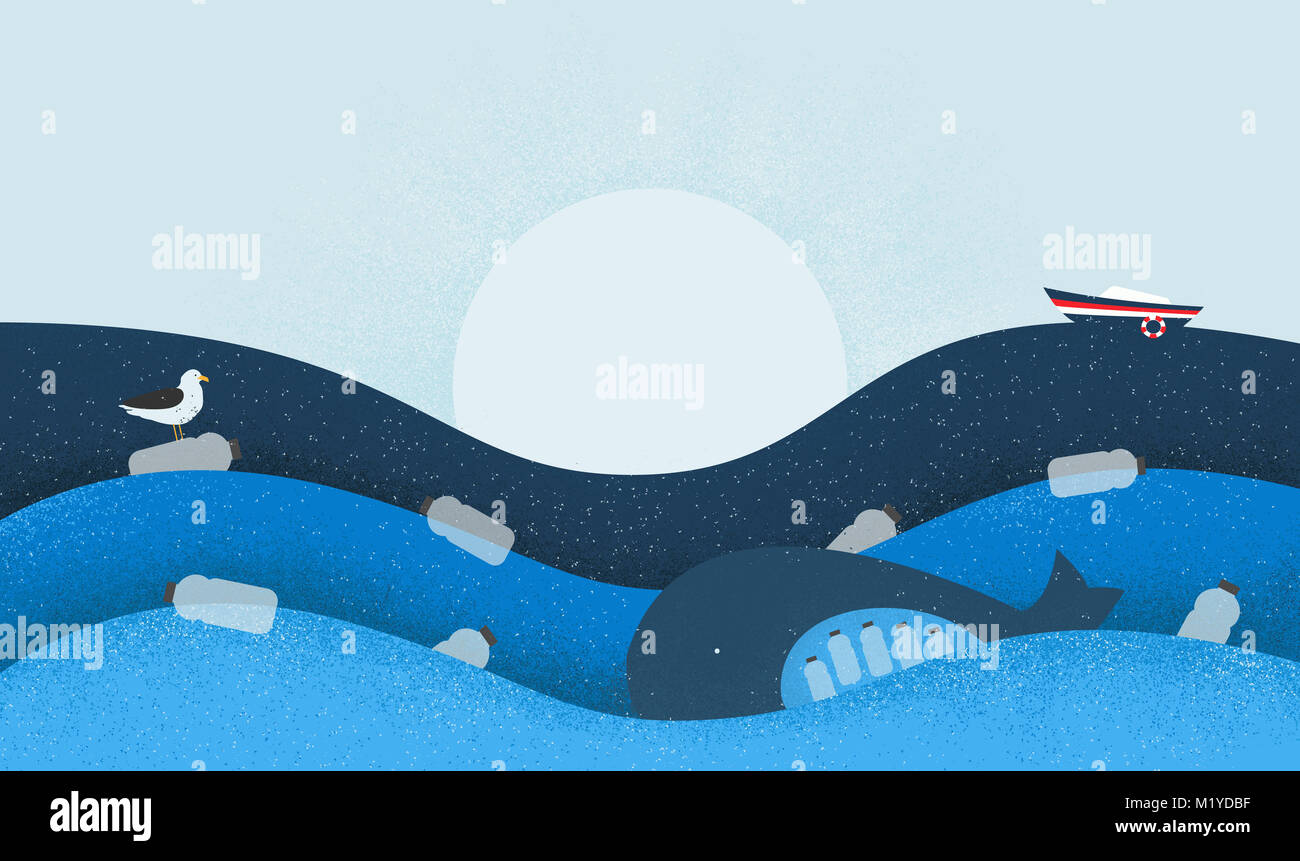 Poster with Ecological Theme: Plastic Pollution in the Ocean. The Whale ...