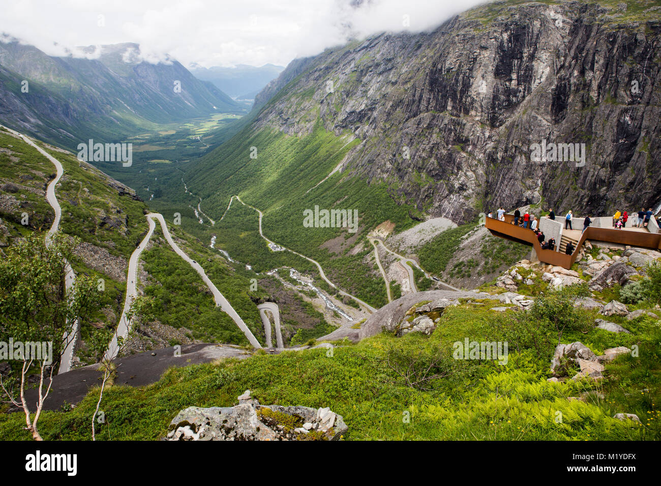 The road Trollstigen in Norway, seen from the top of the valley Stock ...