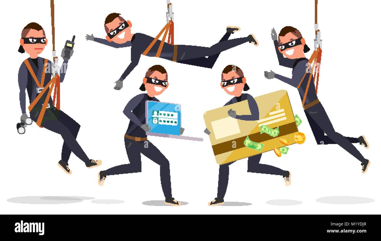 Thief, Hacker Man Set Vector. Stealing Credit Card Information ...