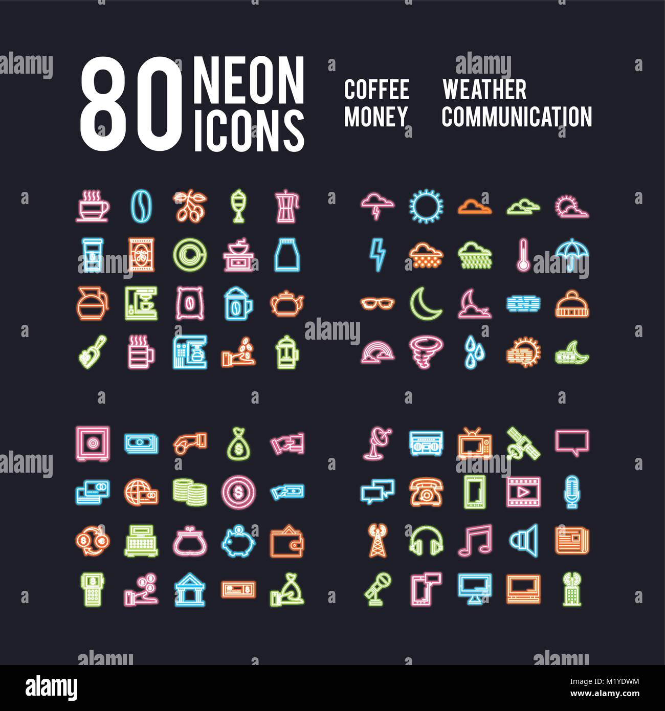 Icon pack neon hi-res stock photography and images - Alamy