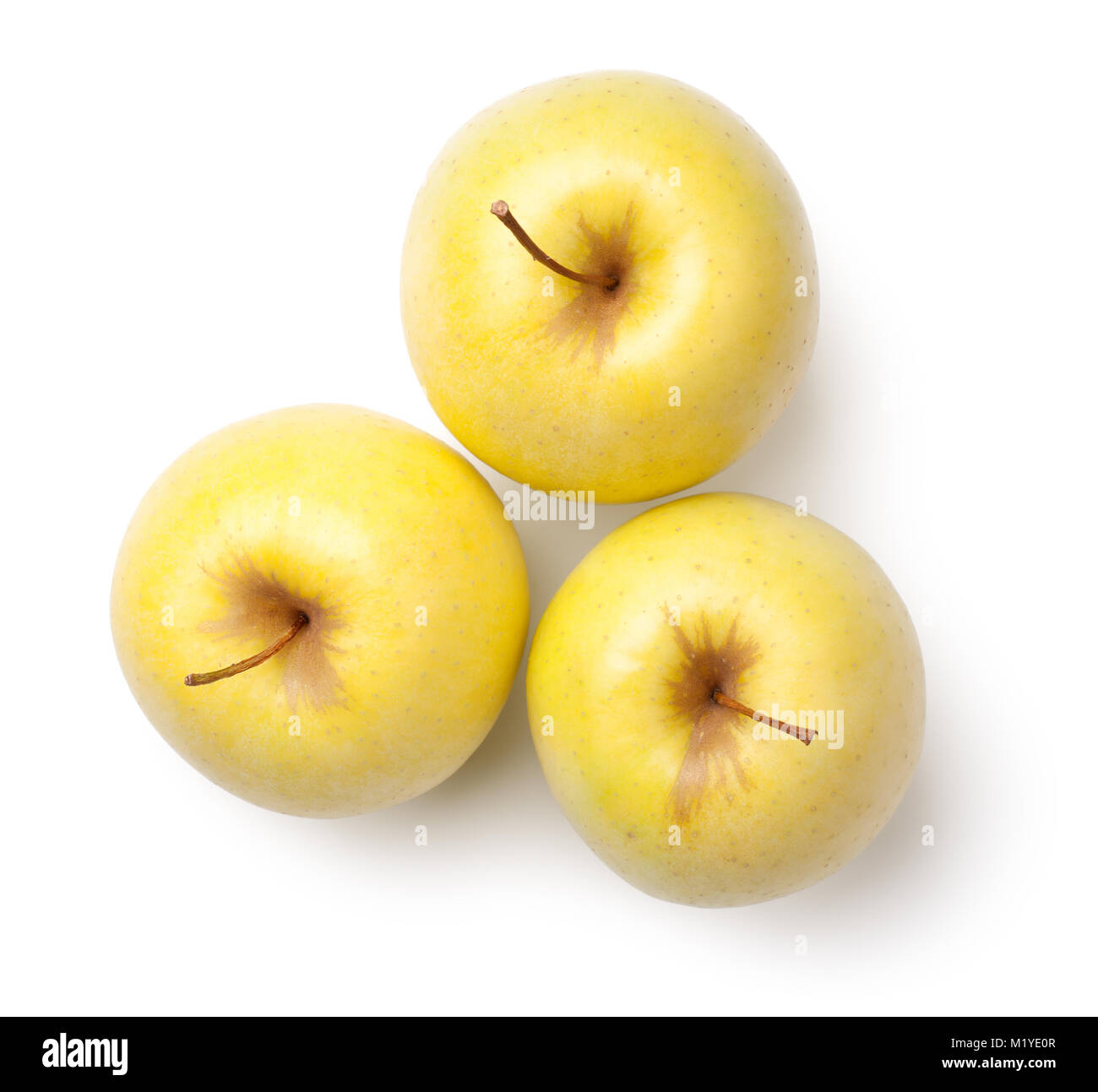 Golden delicious apples isolated on white background. Top view Stock ...