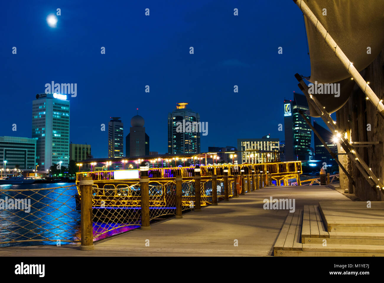 DUBAI, UNITED ARAB EMIRATES - JANUARY 30, 2018: Dubai creek night view ...