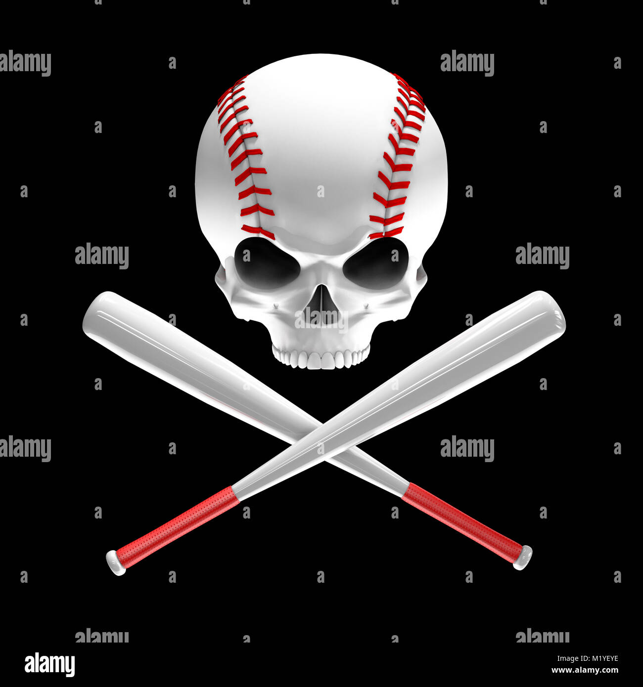 Baseball skull and bats / 3D illustration of skull shaped baseball with ...