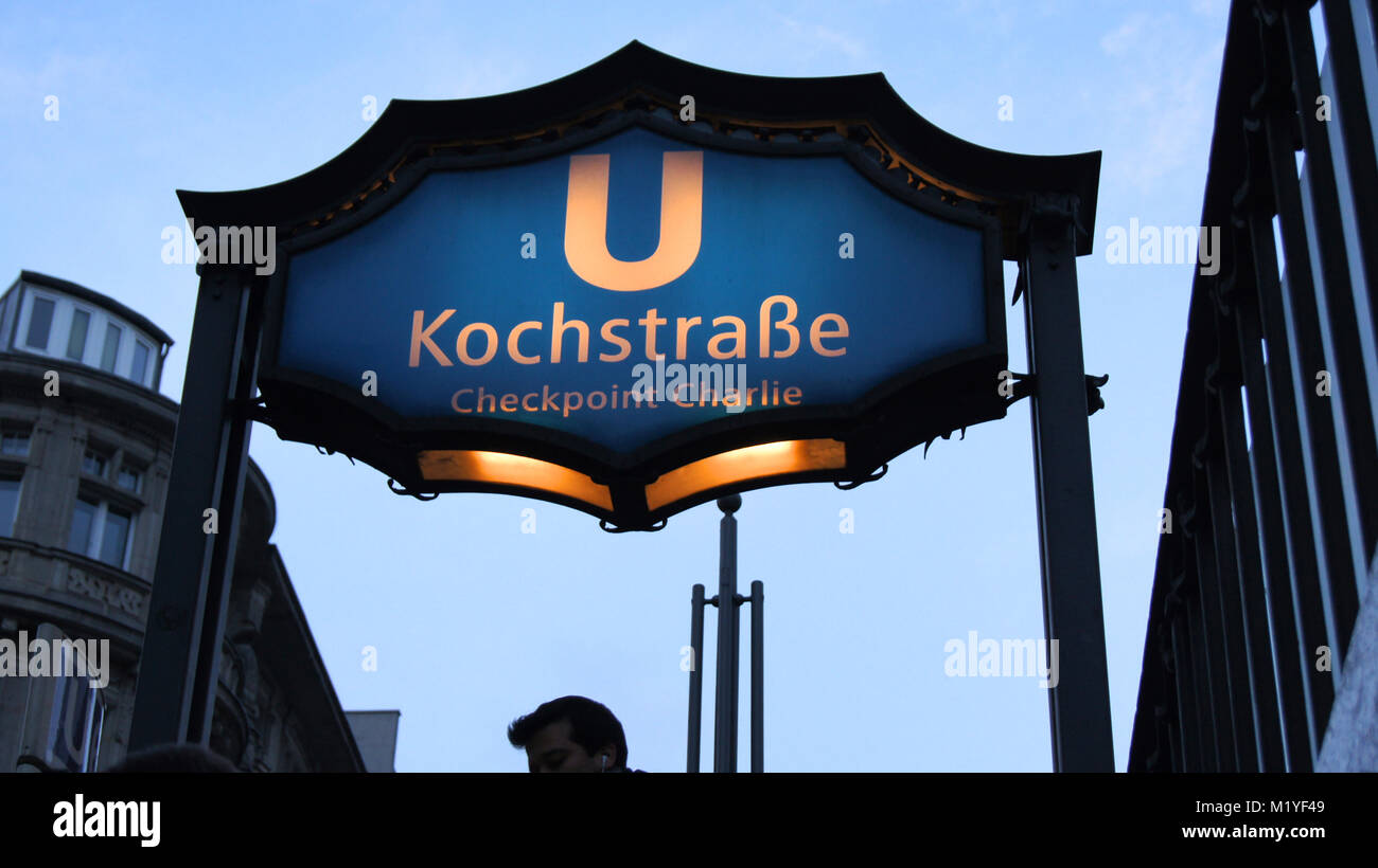 BERLIN, GERMANY - JAN 17th, 2015: Kochstrasse U-Bahn station sign at ...