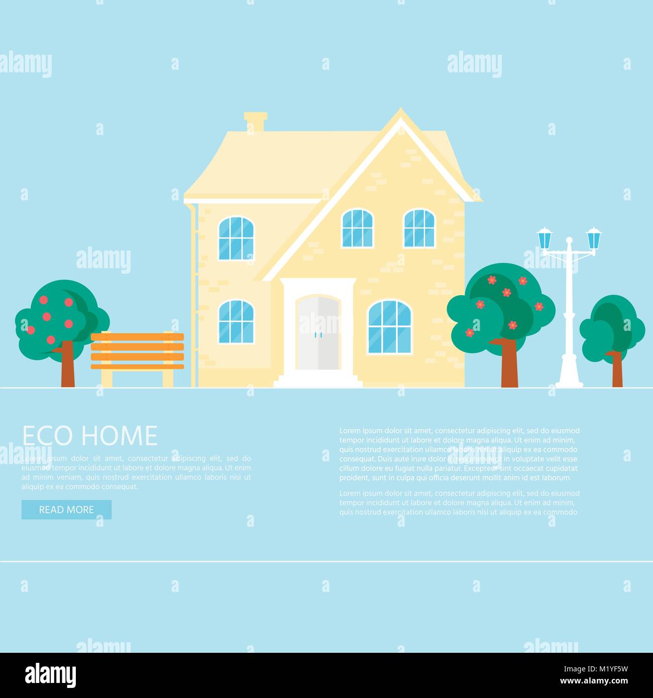 Abstract banner background with cozy home, house, cottage, with text ...