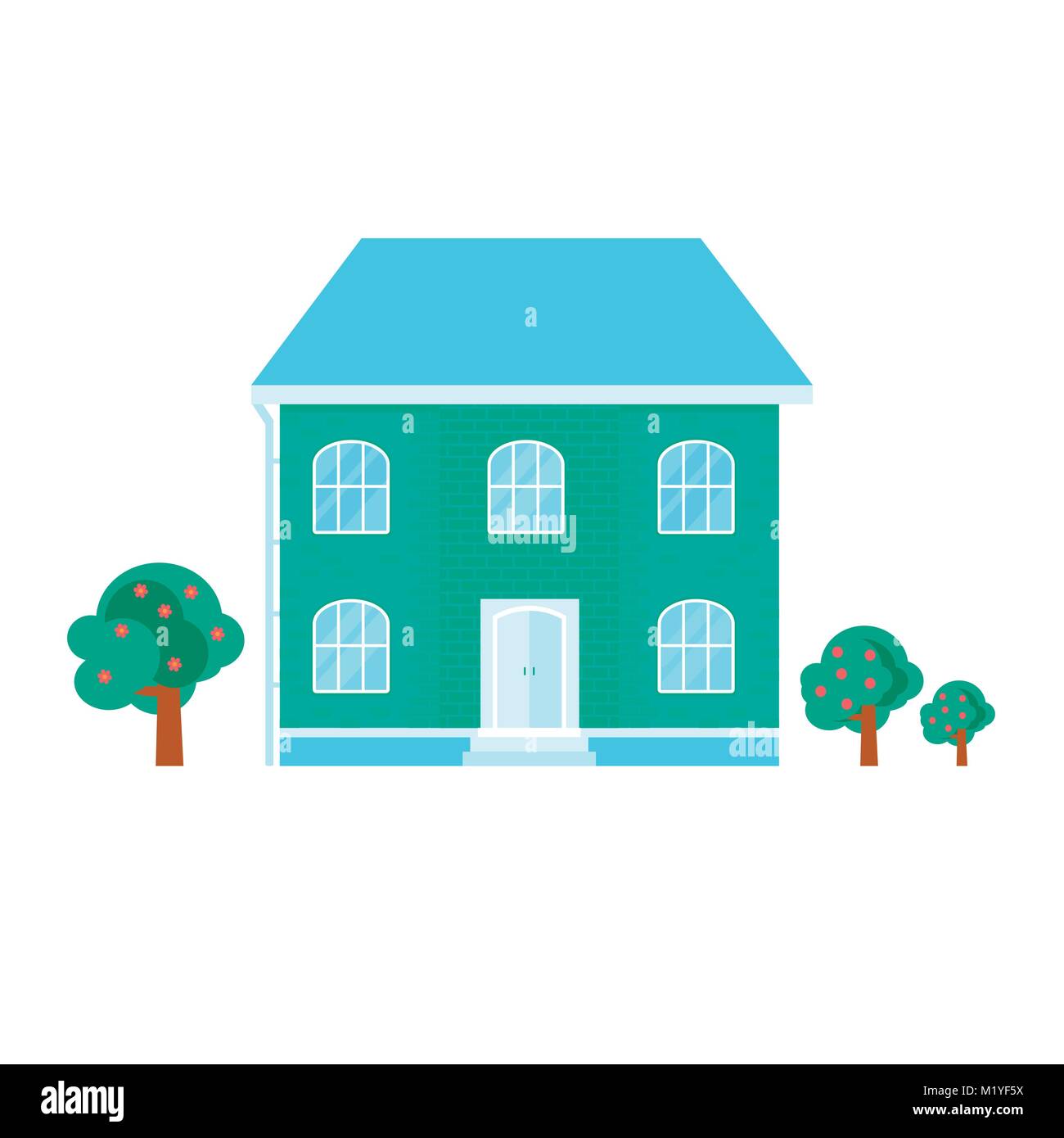 Modern icon with cozy home, house, cottage and trees. Smart building ...