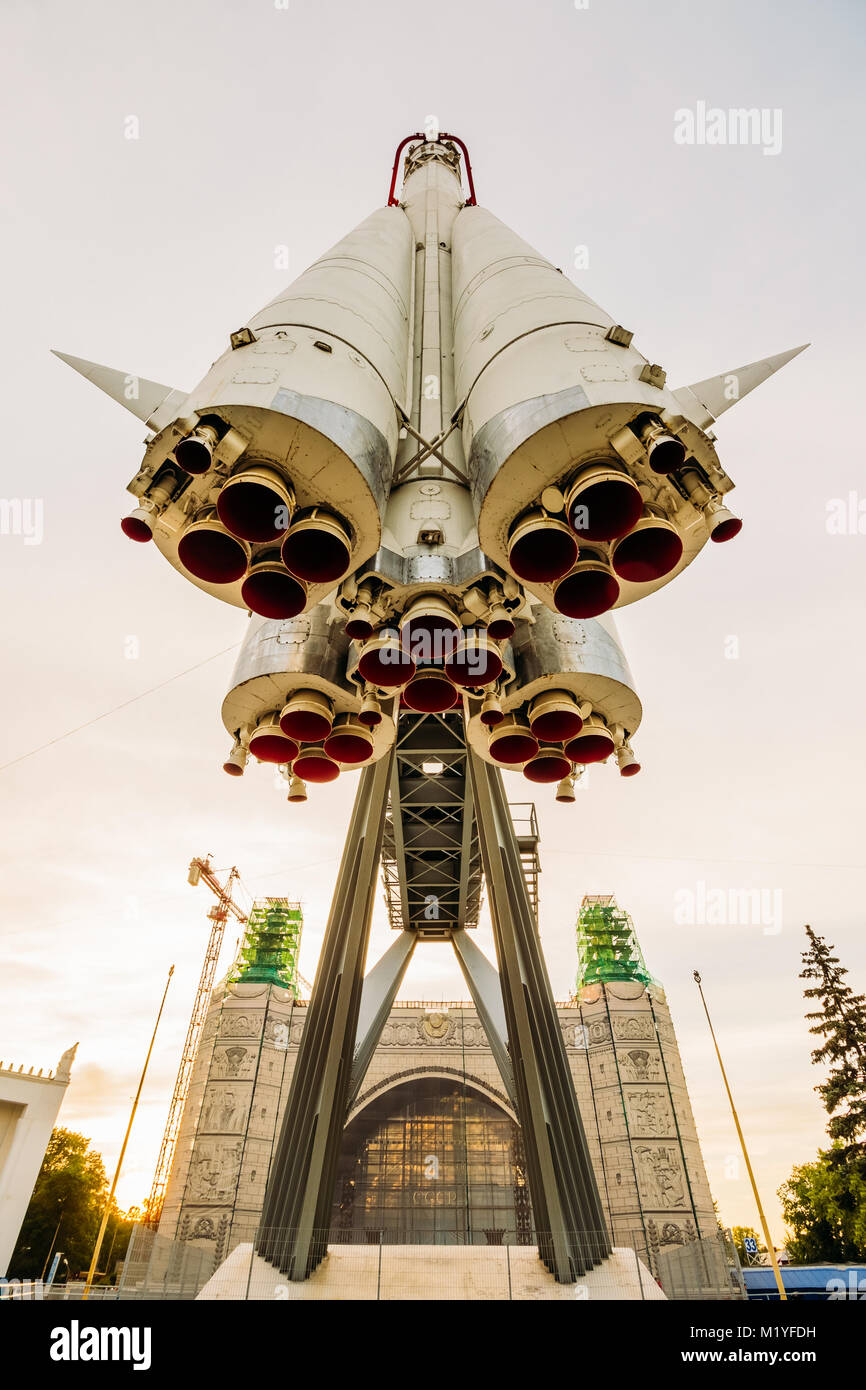 Moscow, Russia - June 24, 2017: Vostok booster rocket at VDNKh in ...