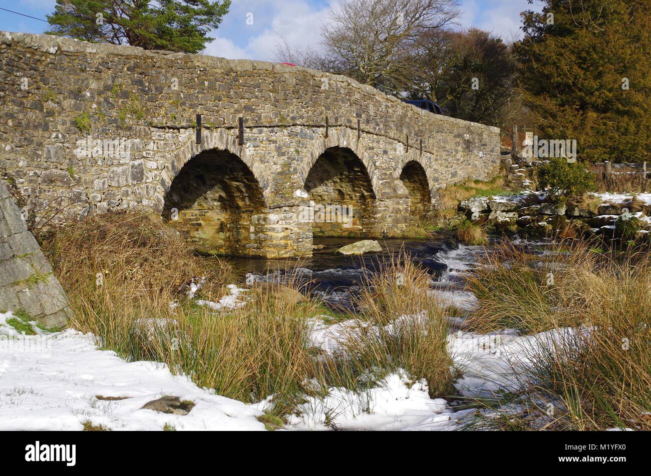 18th Century Granite Bridge over the East Dart River at Postbridge ...