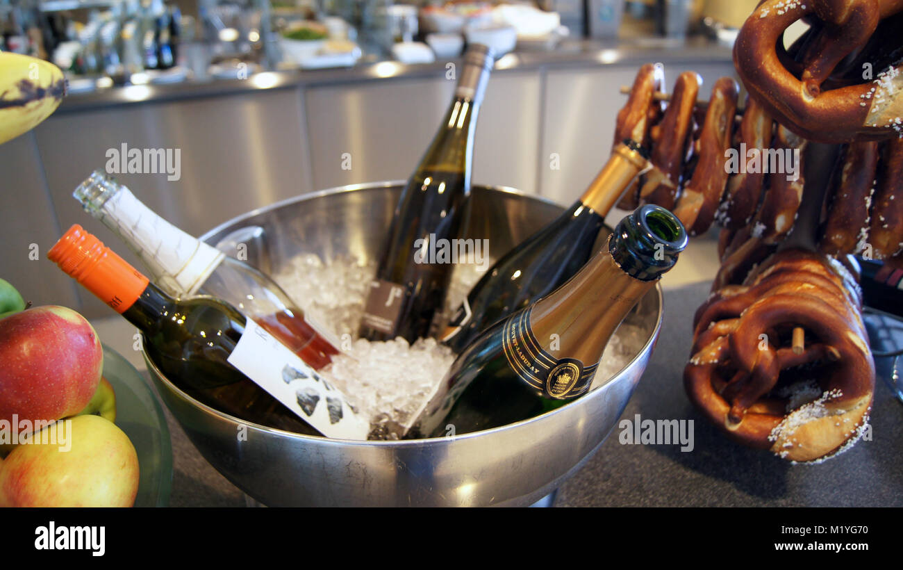 BERLIN, GERMANY - JAN 17th, 2015: Food buffet at the Business lounge at ...