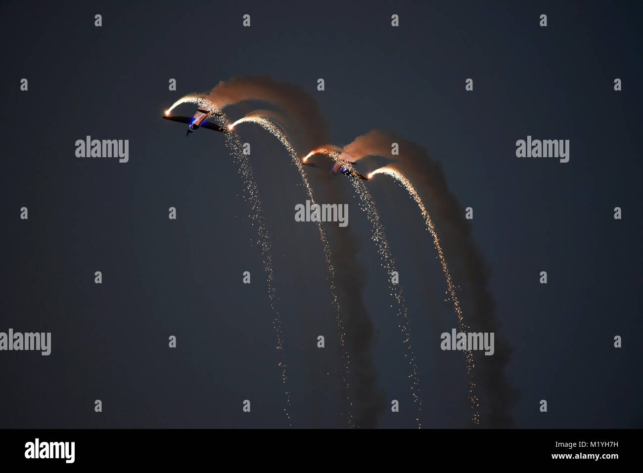 Aerosparx Pyrotechnics dusk flying display at the Clacton Airshow ...