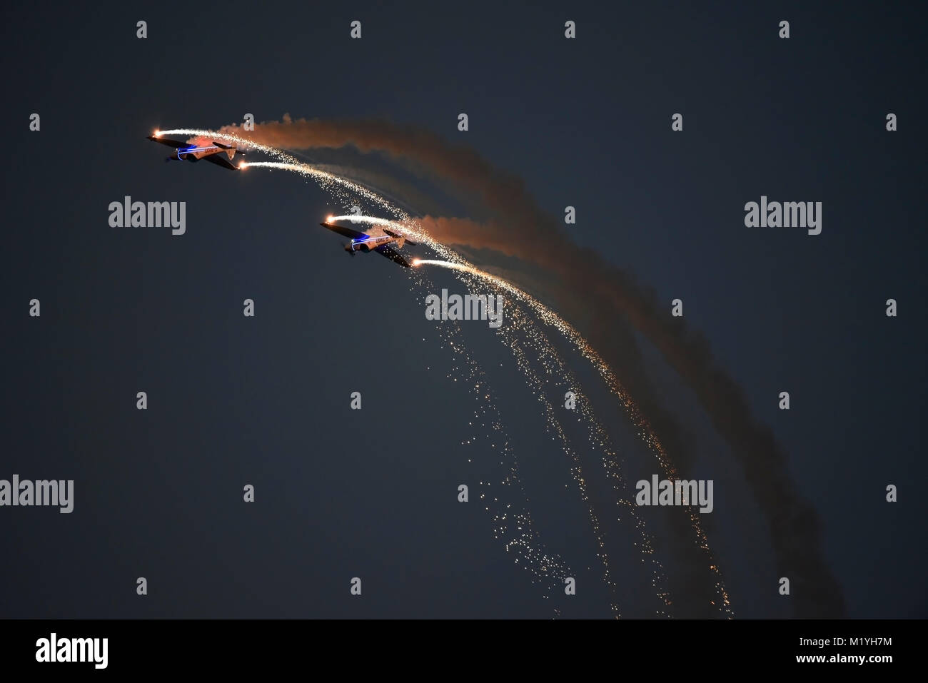 Aerosparx Pyrotechnics dusk flying display at the Clacton Airshow ...