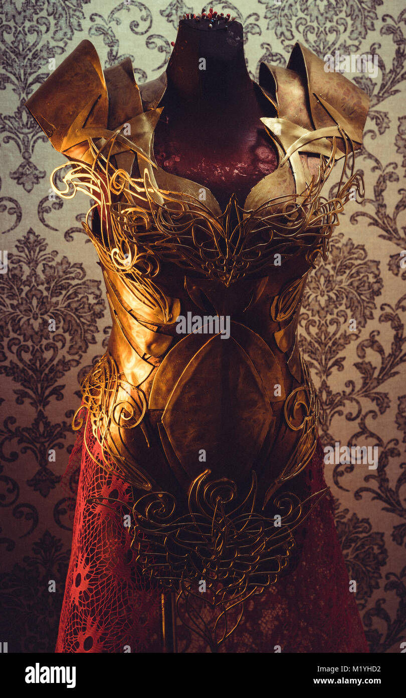 Costume Armor of woman Strong metal breastplate handmade in gold with ...