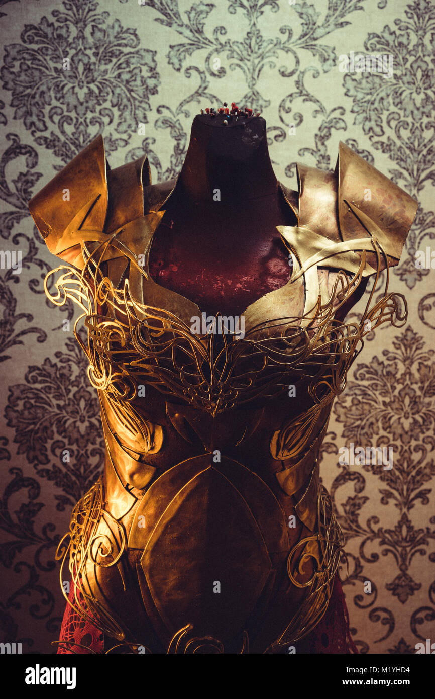 Golden, Armor of woman Strong metal breastplate handmade in gold with ...