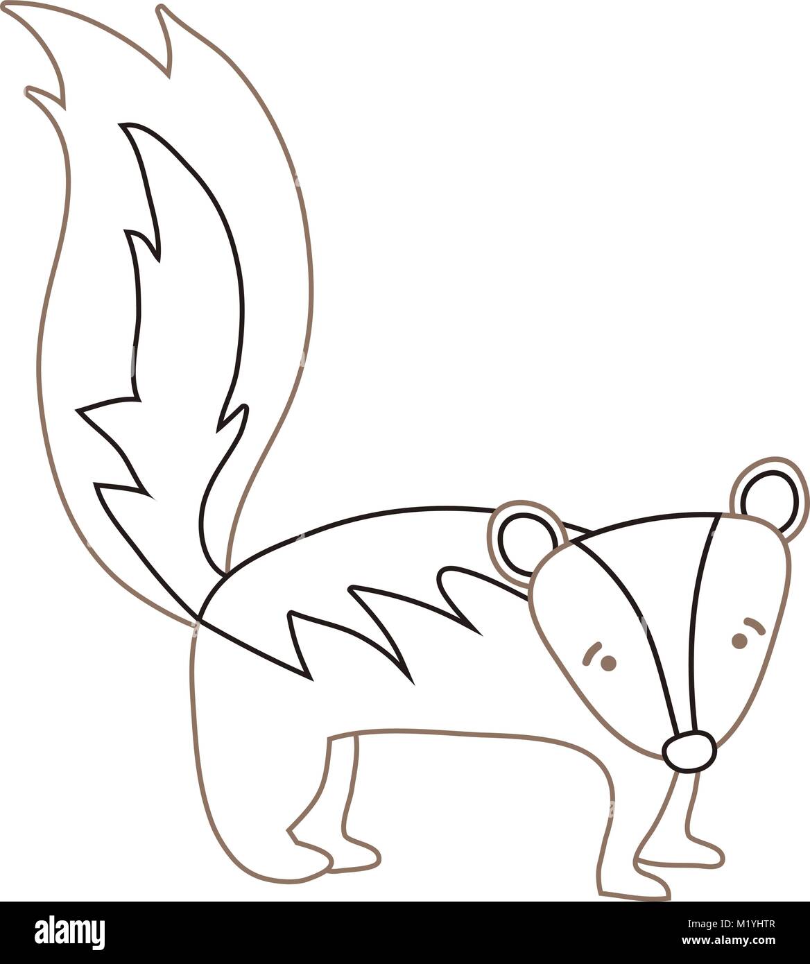 color line cute and sad skunk wild animal Stock Vector Image & Art - Alamy