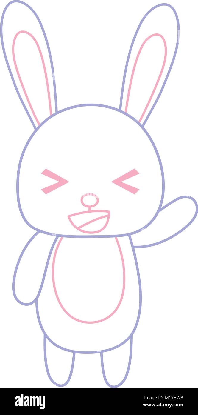 color line cute and cheerful rabbit wild animal Stock Vector Image ...