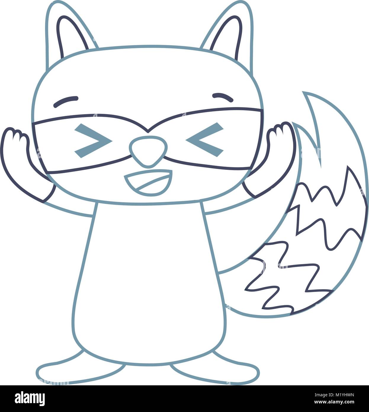 color line cute and glad raccoon wild animal Stock Vector Image & Art ...