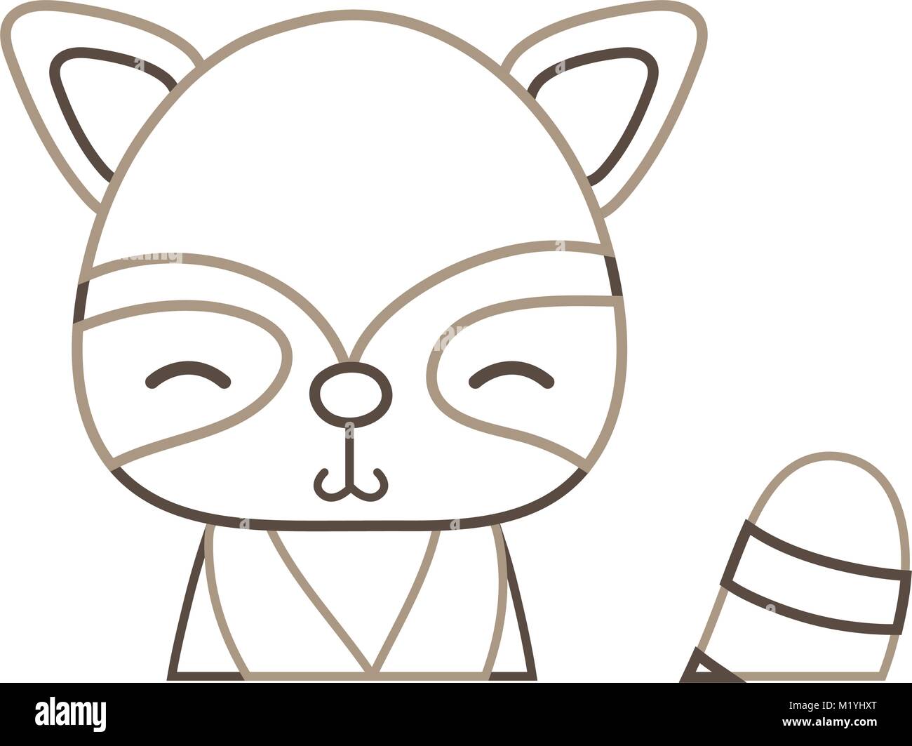 color line adorable and shy raccoon wild animal Stock Vector Image ...