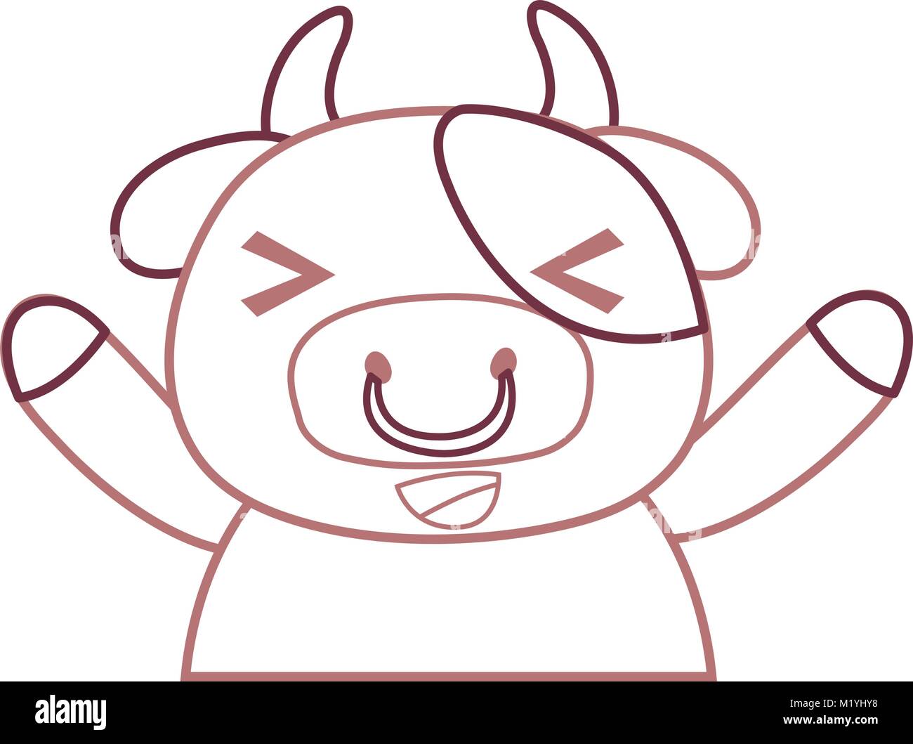 color line adorable and cheerful cow wild animal Stock Vector Image ...