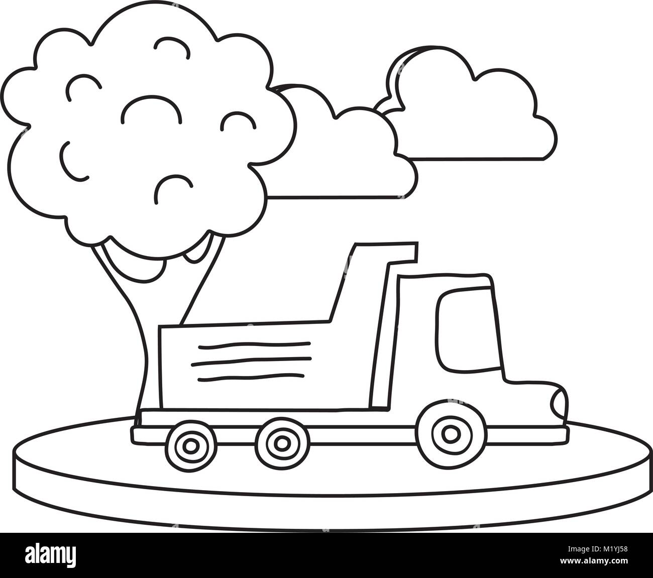 line dump truck in the city with clouds and tree Stock Vector Image ...
