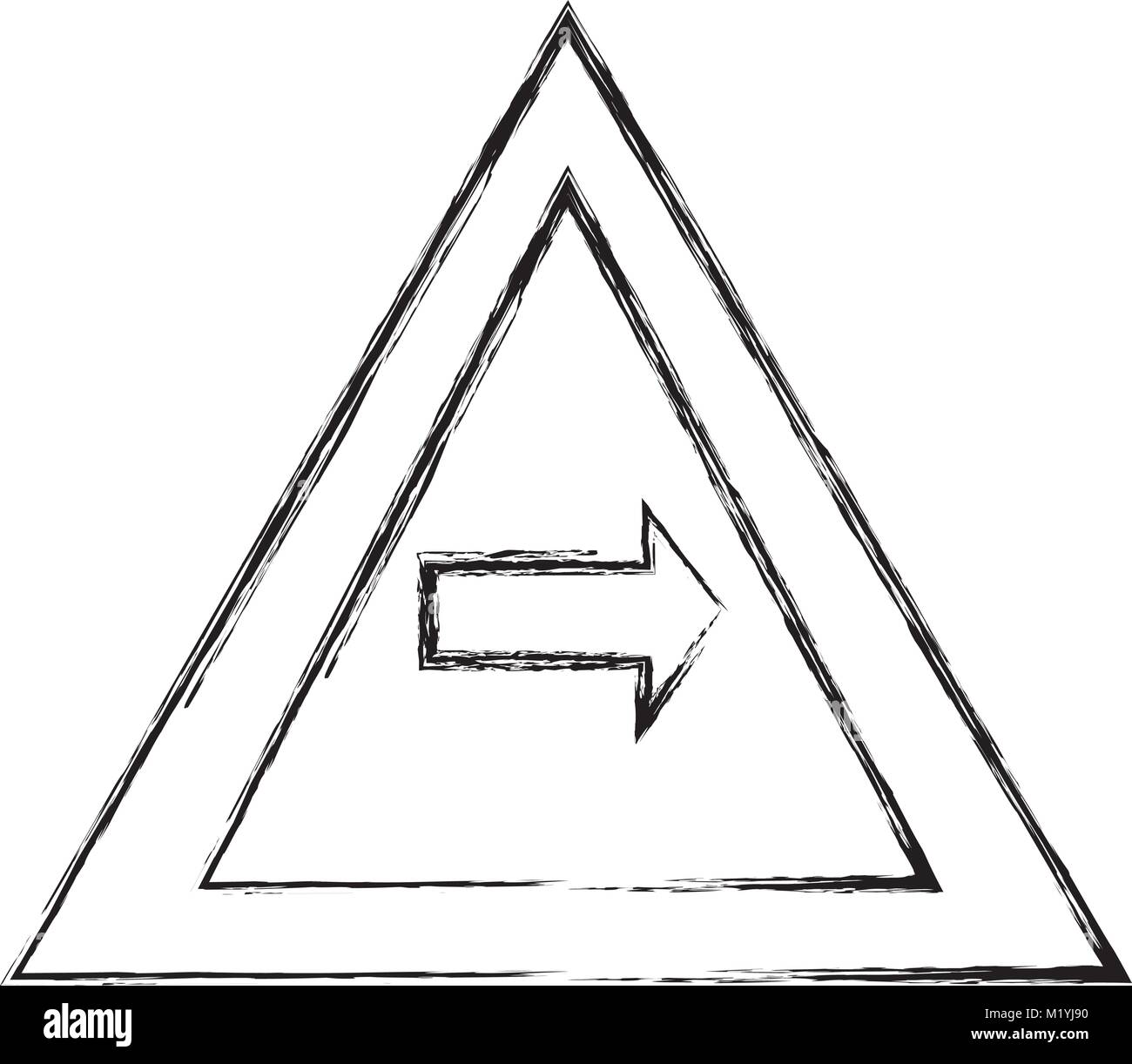 grunge triangle warning notices with turn right sign Stock Vector Image ...